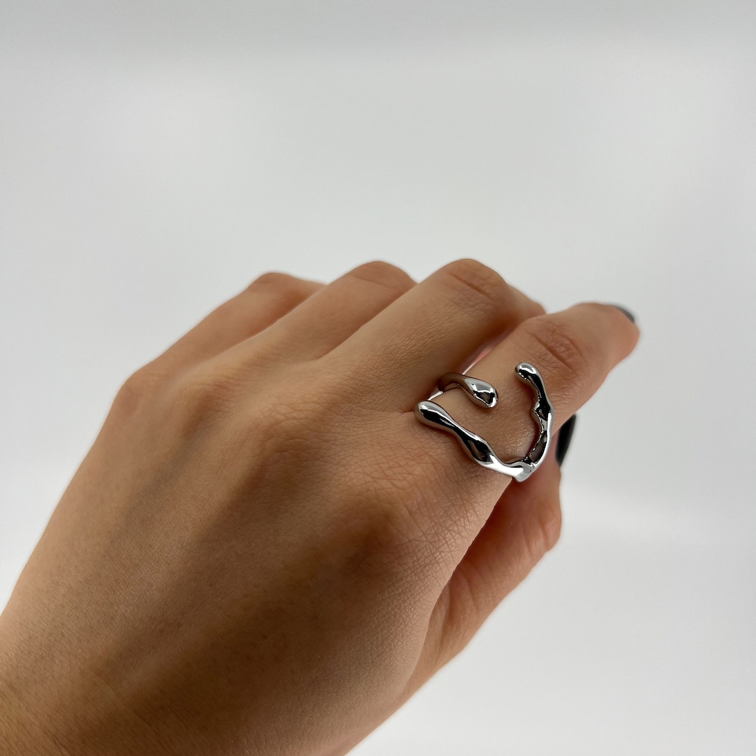 Liquid Lava Y2k Ring Hollow Chunky Irregular Silver Rings Molten Unique Ring Abstract Geometric ...