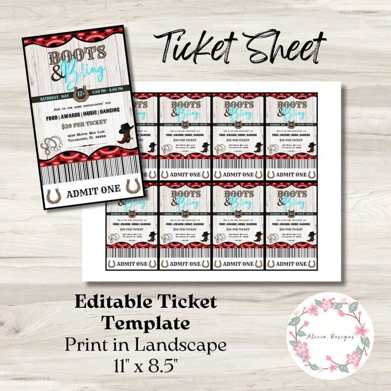 Boots & Bling Mother Son Dance Printable Tickets Template EDITABLE - Etsy