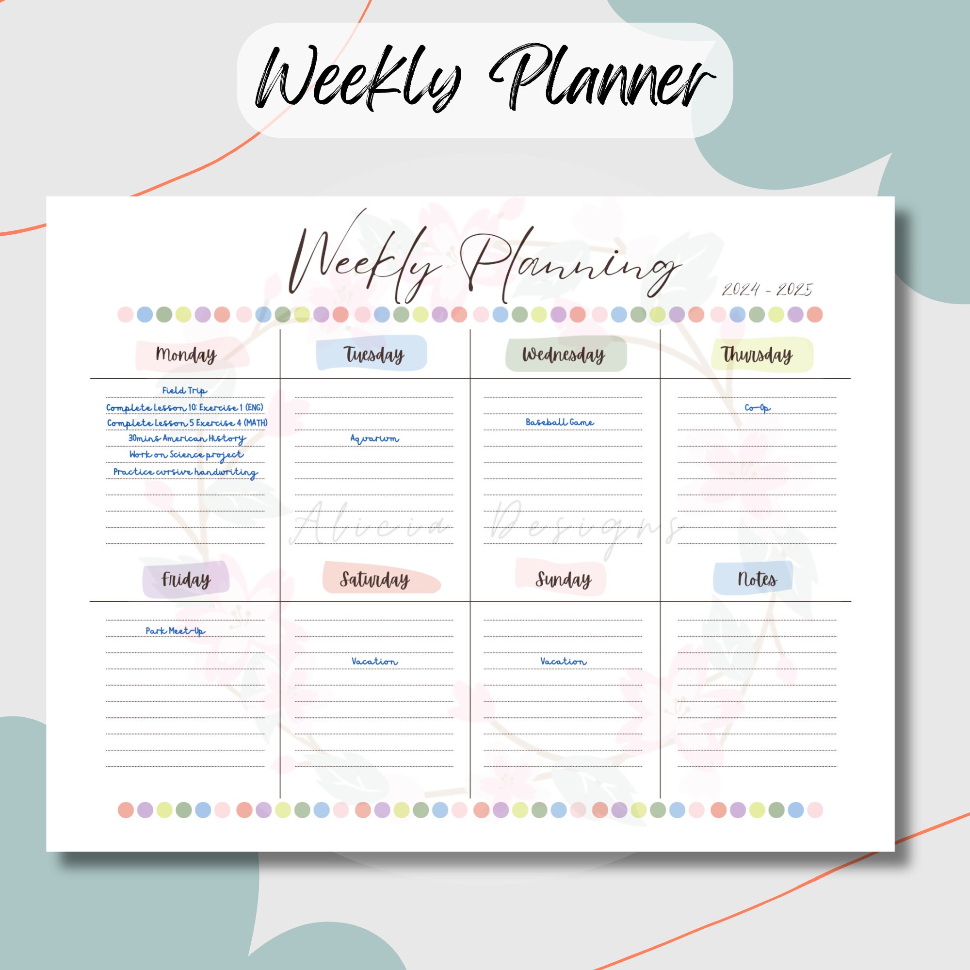 Printable Homeschool Planner (august 2024 - July 2025), Planner Pages ...