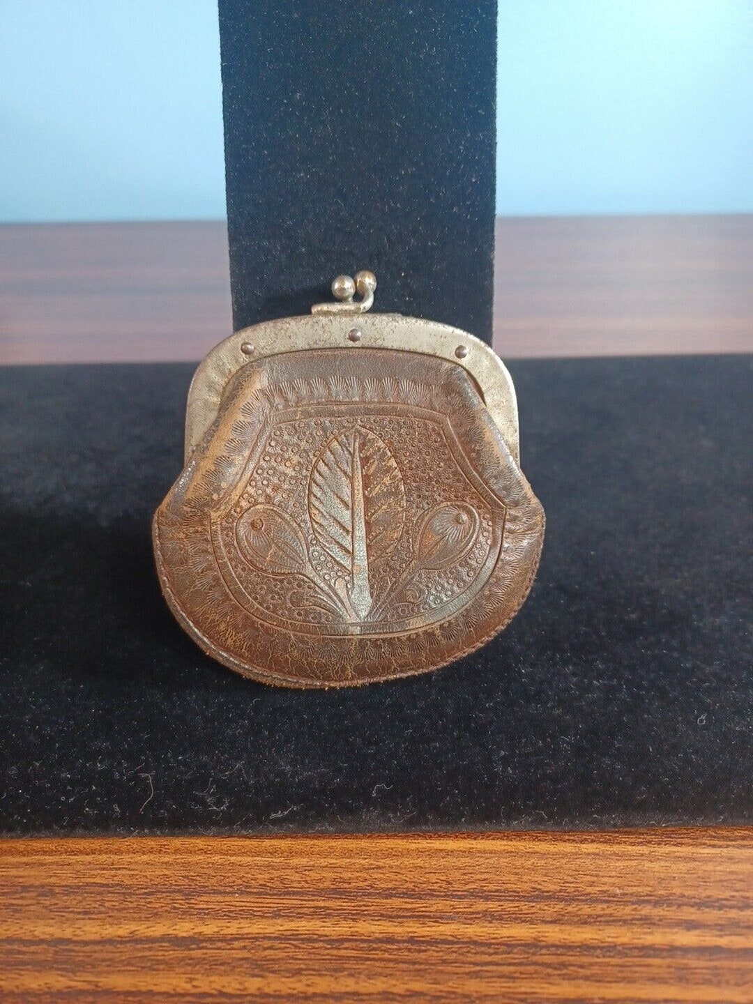 Vintage Brown Leather Coin Purse Leaves Embossed - Etsy