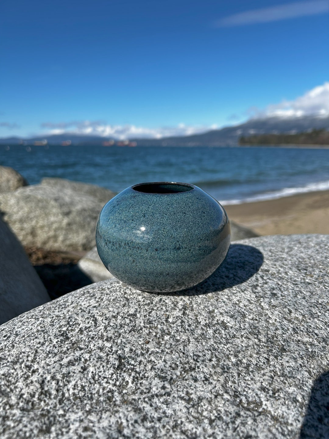 Small Spherical Vase With Floating Blue Glaze - Etsy