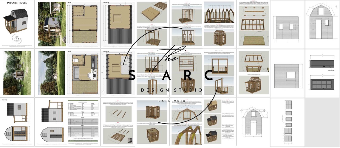 Cabin House Plans With Loft Bedroom, 8x8, 8x12, Step by Step DIY ...