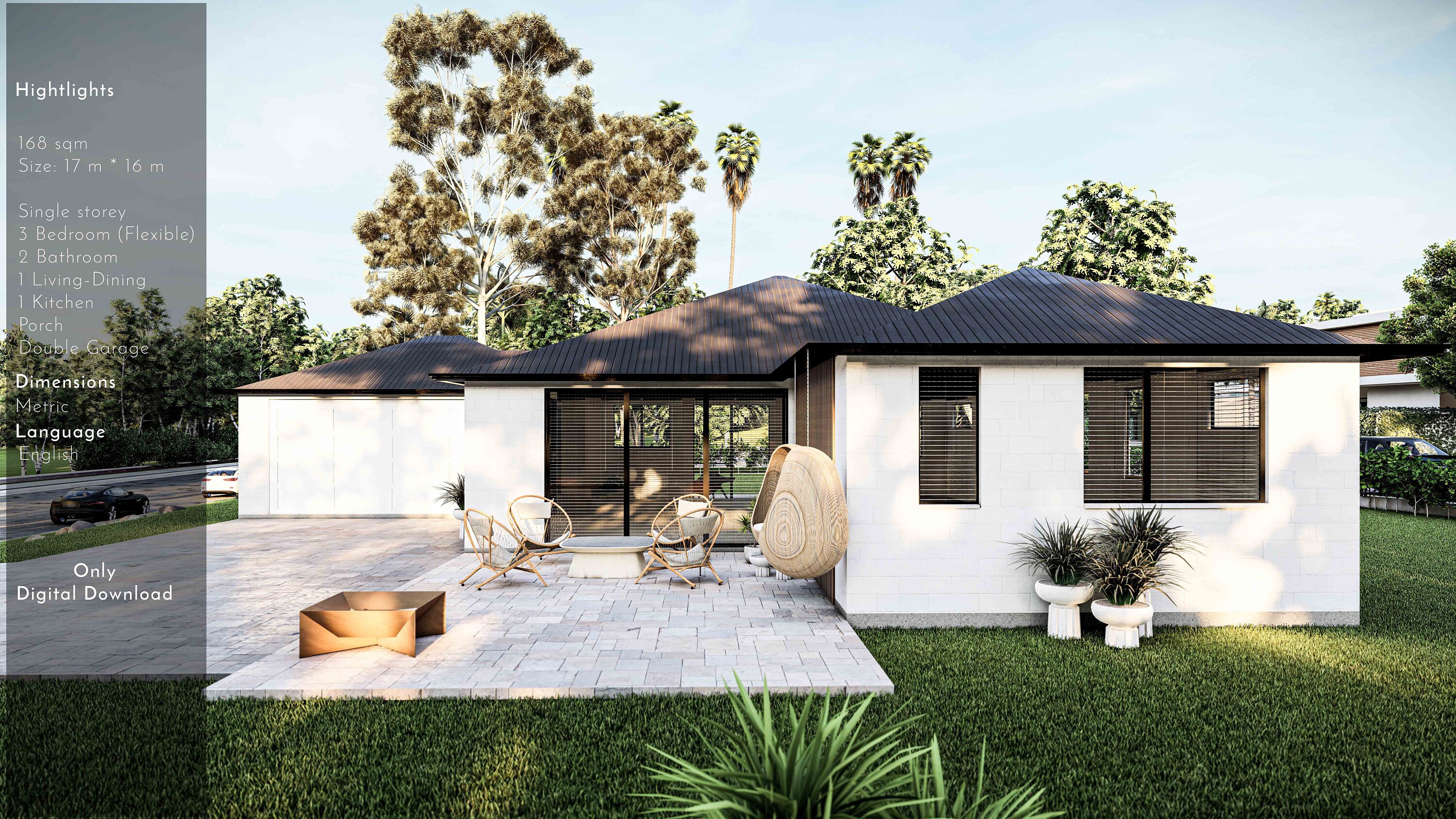 Modern Family House Plan, 168 Sqm, One Story, Open Concept House Plan ...