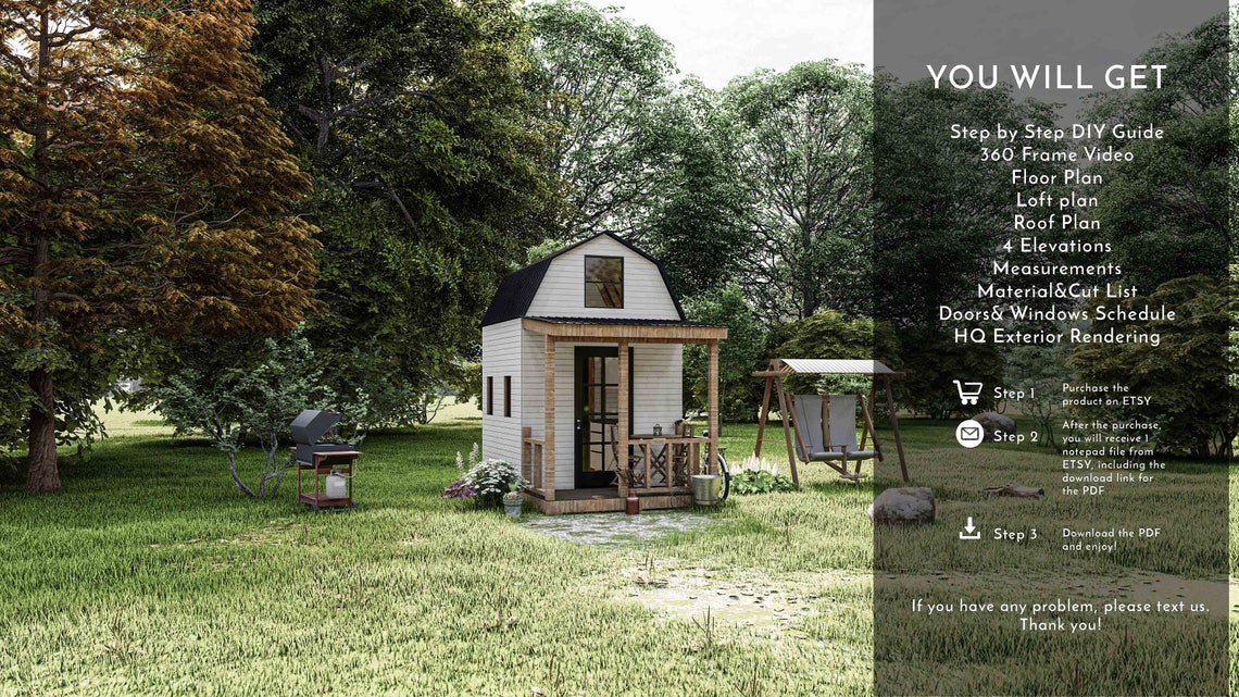 Cabin House Plans With Loft Bedroom, 8x8, 8x12, Step by Step DIY ...