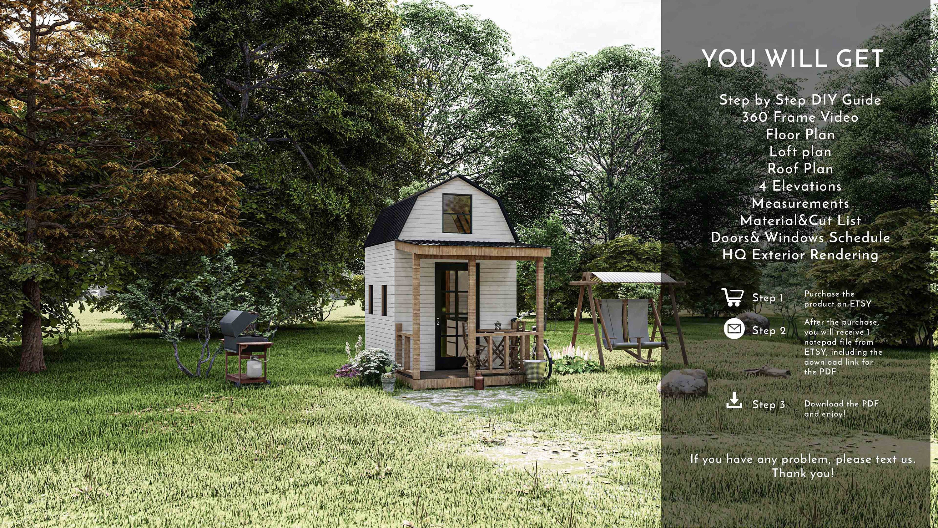 Cabin House Plans With Loft Bedroom, 8x8, 8x12, Step by Step DIY ...