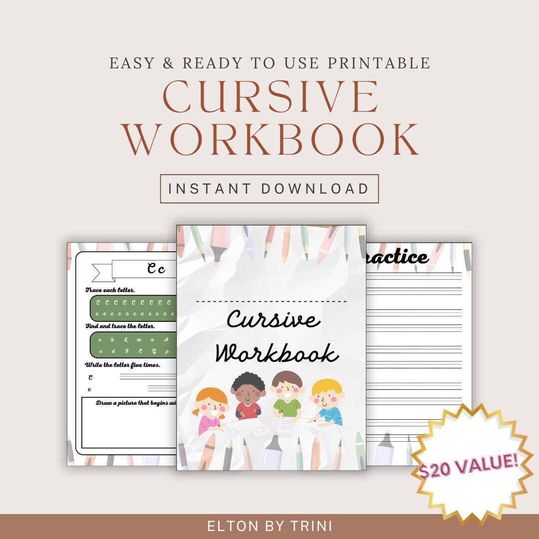 Cursive Workbook Practice Writing Lined Homeschool Kids Children's ...
