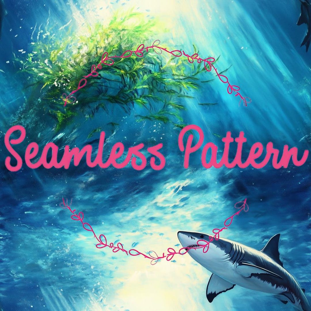 Seamless Pattern Majestic Underwater Shark Scene Enchanting Ocean ...