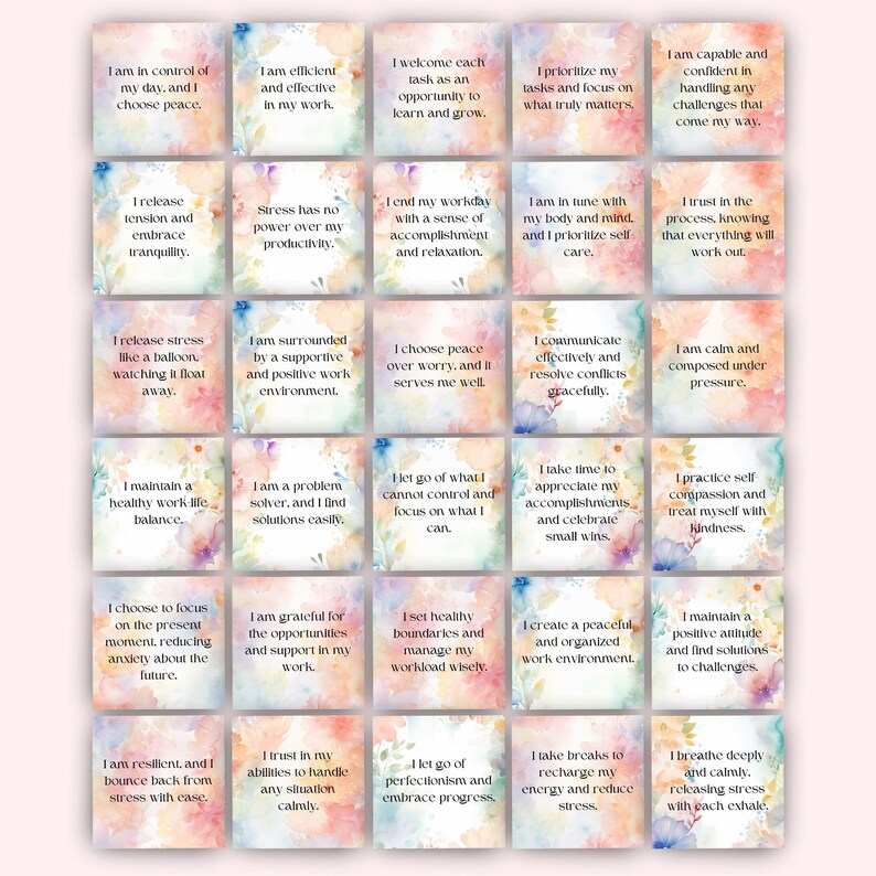 Printable Stress-free Day Affirmations Cards, Motivation Messages ...