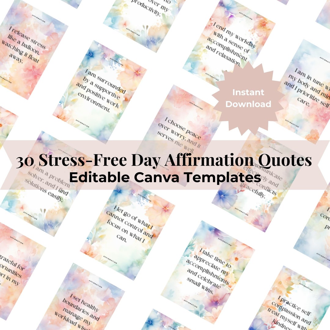 Printable Stress-free Day Affirmations Cards, Motivation Messages ...