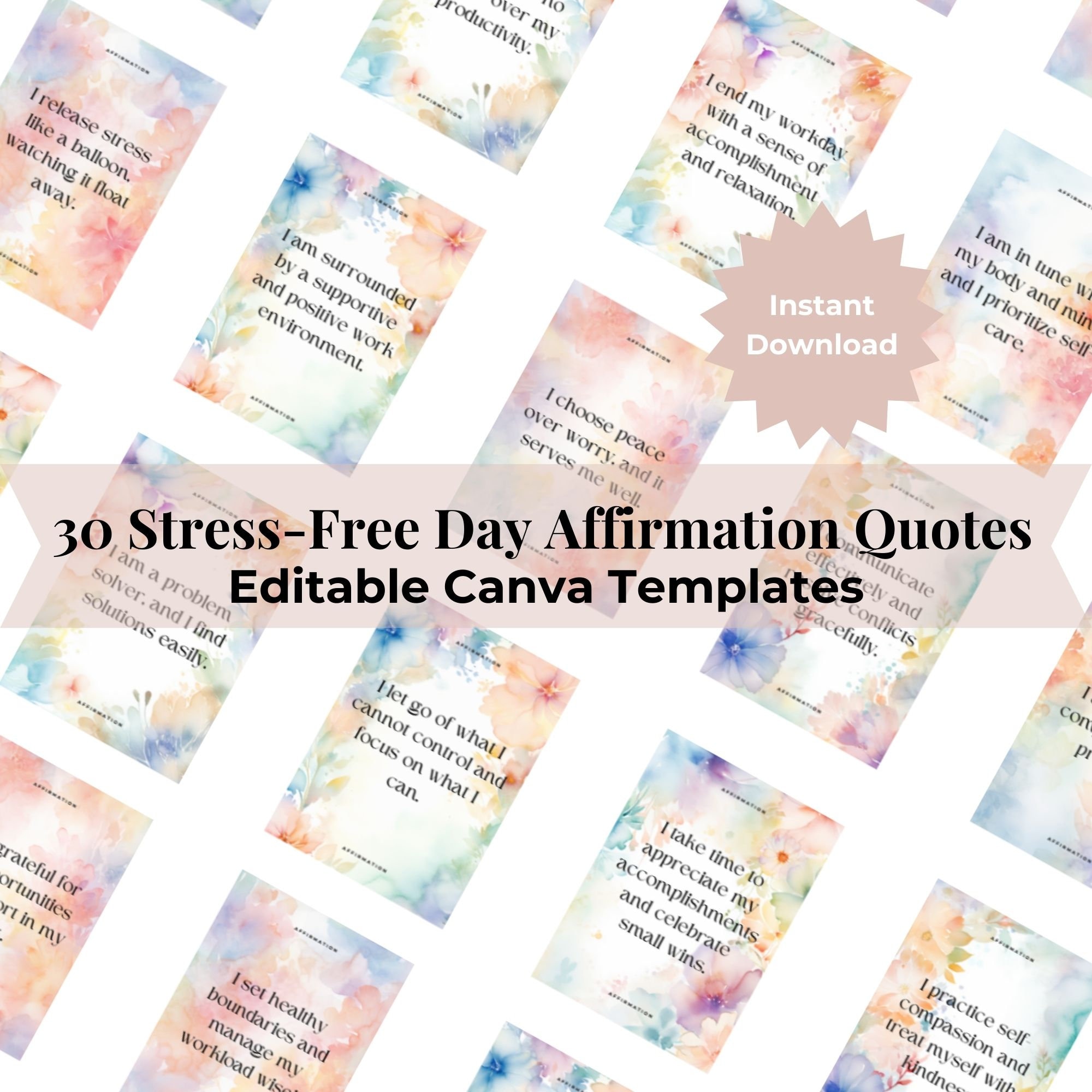 Printable Stress-free Day Affirmations Cards, Motivation Messages ...