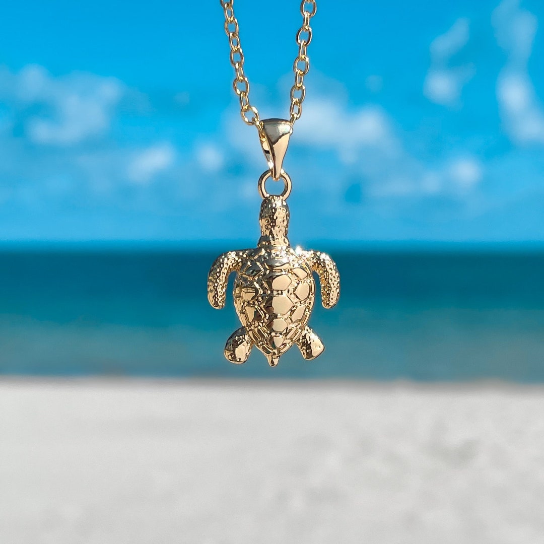 Golden Sea Turtle Necklace - Handmade Sea Turtle Necklace, Ocean Themed ...