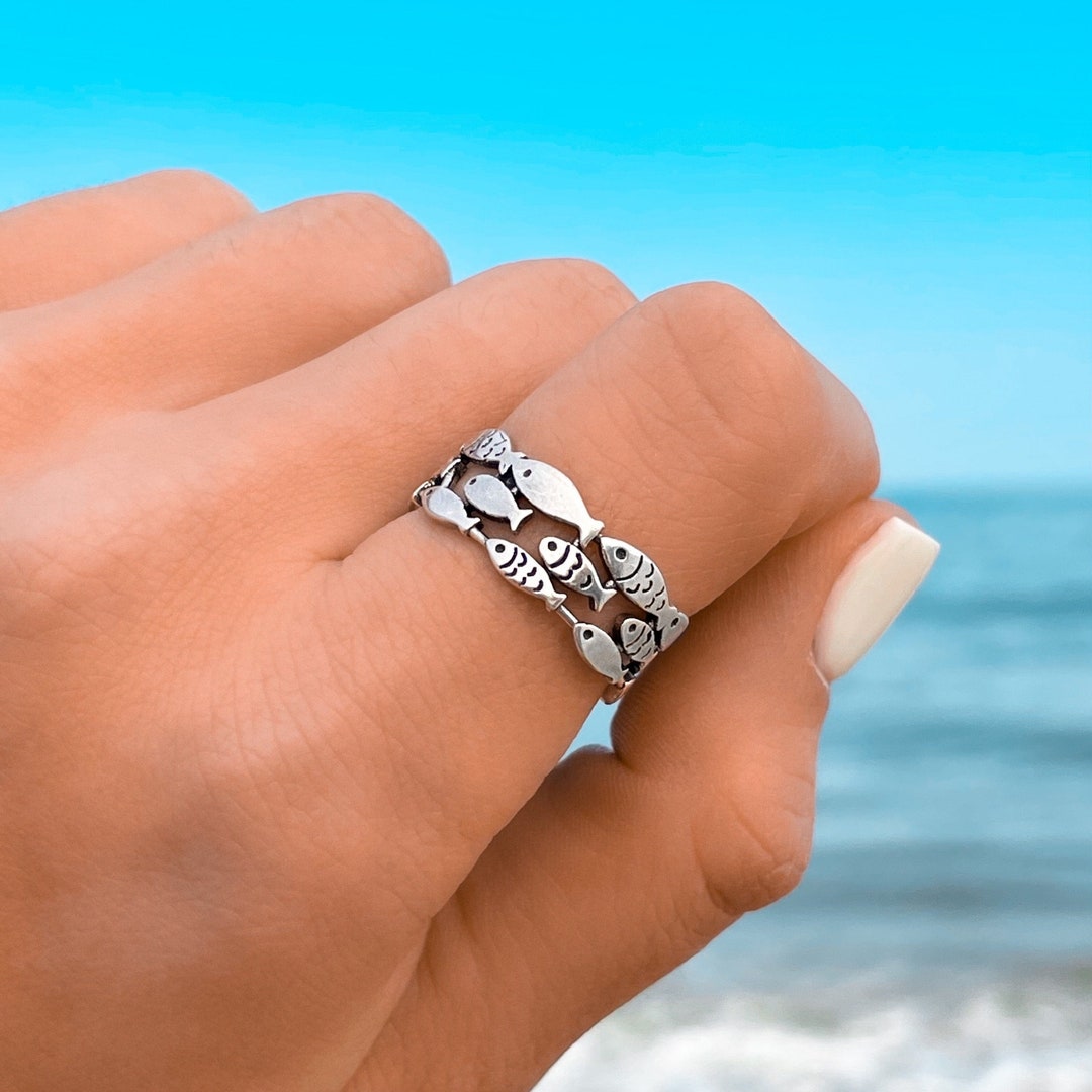 School of Fish Wrap Ring - Handmade, Ocean Inspired, Beach Jewelry, Sea ...