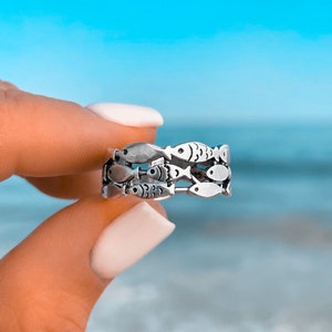 School of Fish Wrap Ring - Handmade, Ocean Inspired, Beach Jewelry, Sea ...