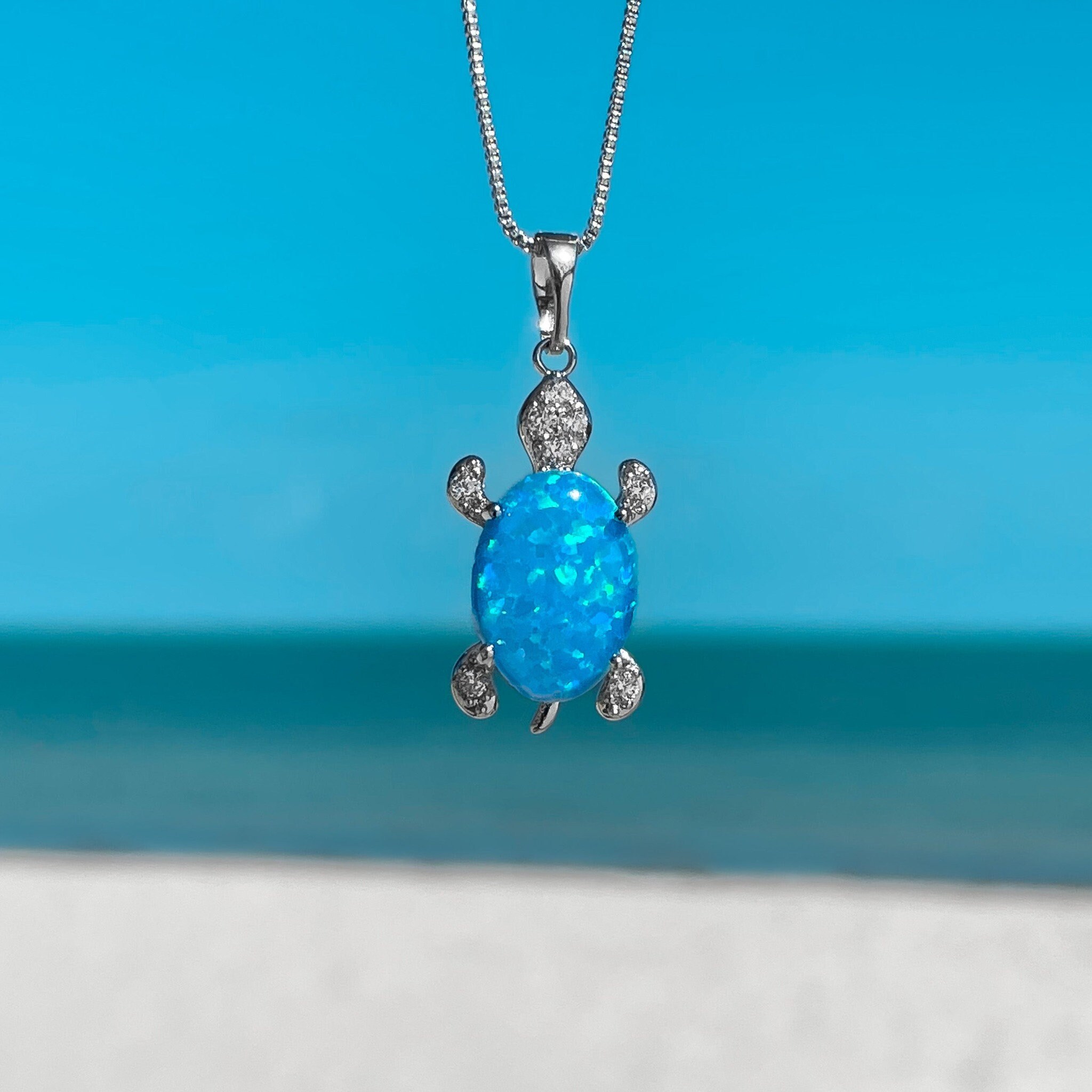 Cute Opal Sea Turtle Necklace - Etsy