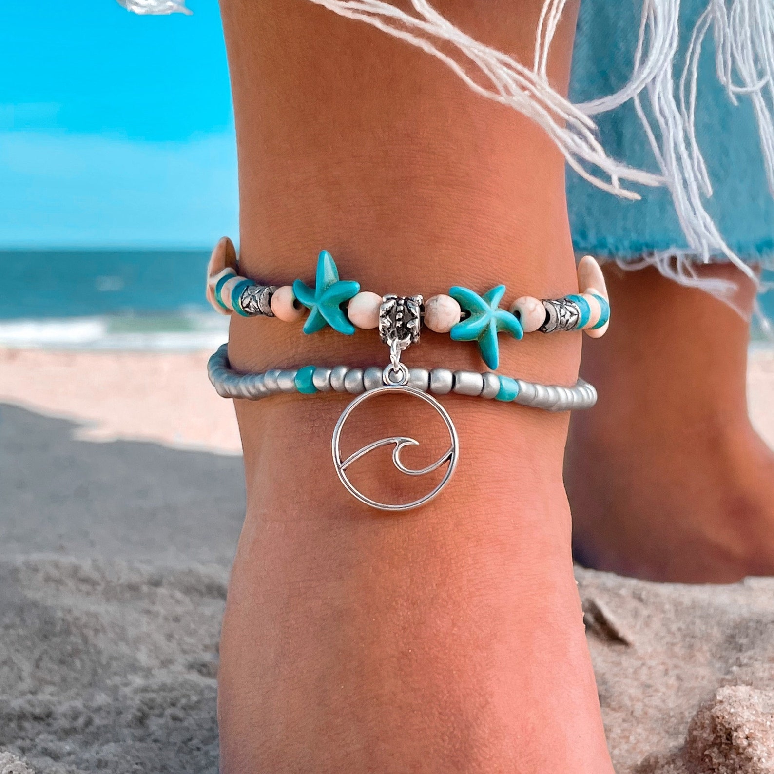 Boho Wave Charm Anklet Handmade Charm Anklet, Beach Inspired Jewelry ...