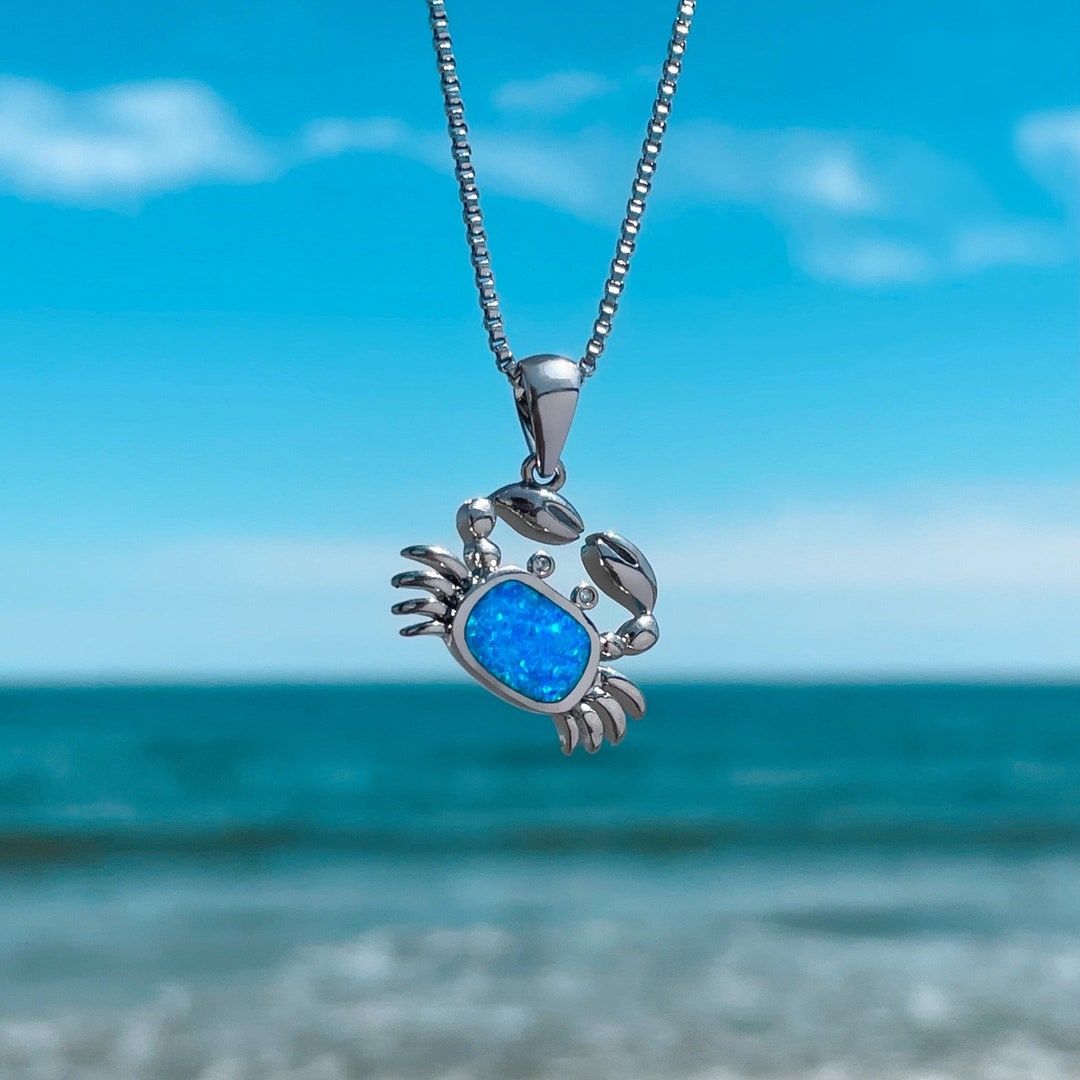 Opal Crab Necklace - Ocean Inspired Jewelry, Handmade Pendant, Beach ...