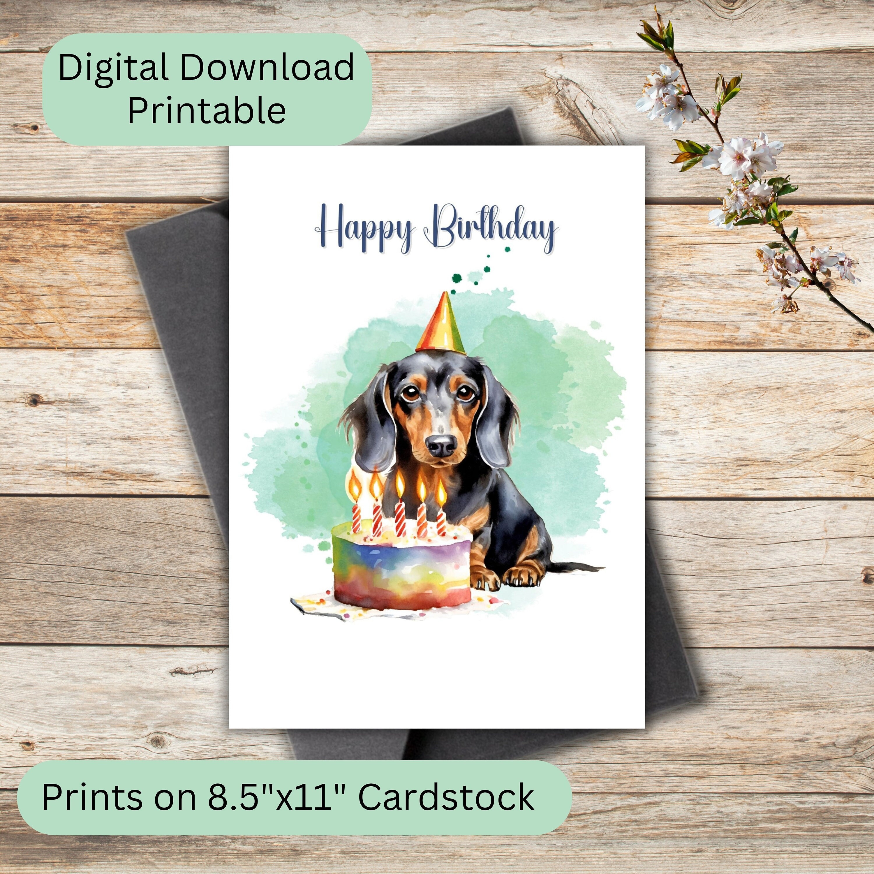 Dog Birthday Card Printable Dachshund Birthday Card Printable Instant ...