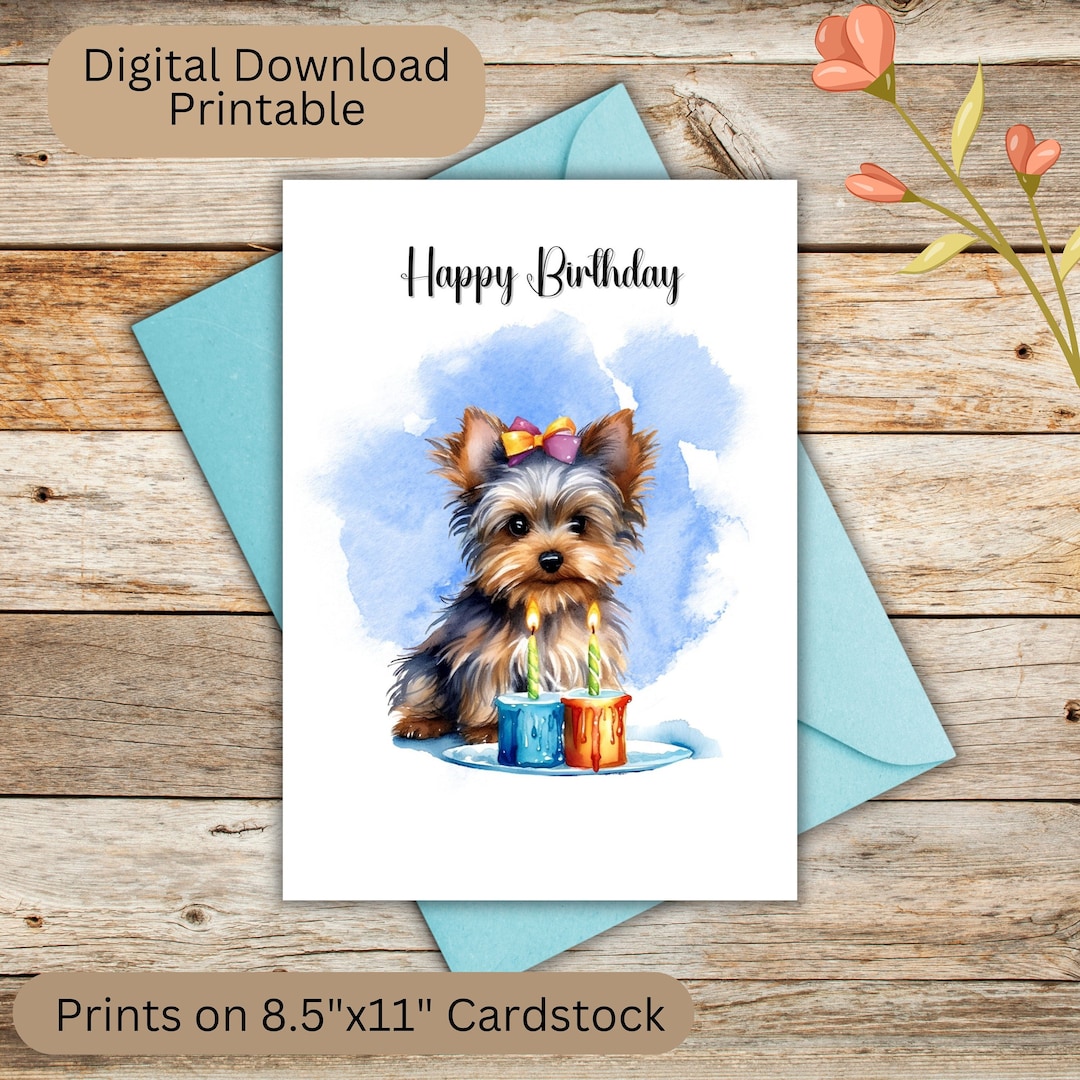 Dog Birthday Card Printable Yorkie Birthday Card Printable Instant ...
