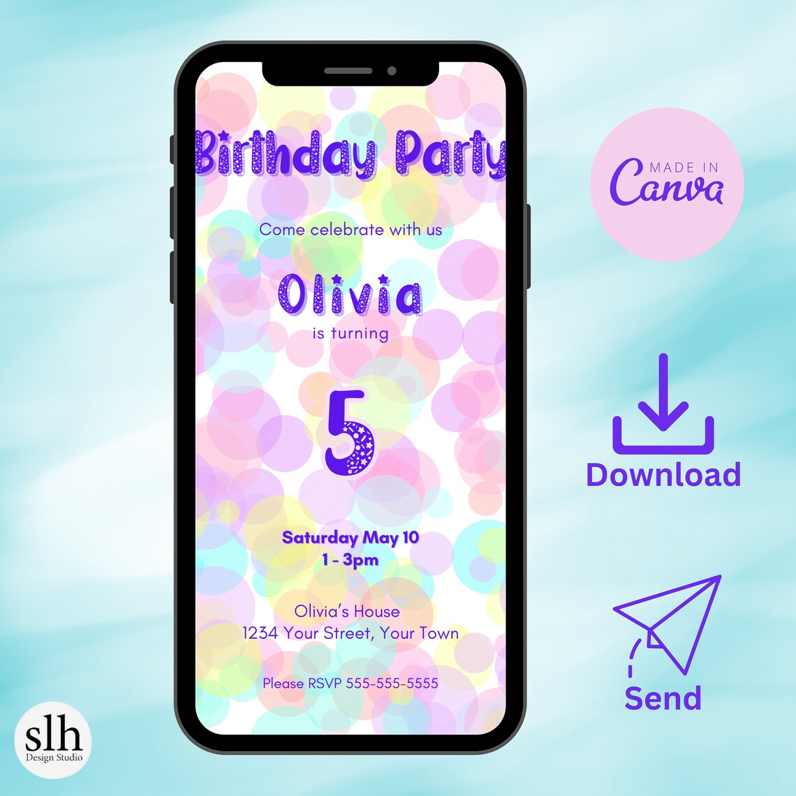 Birthday Dots Digital Invitation Template Editable Birthday Text ...