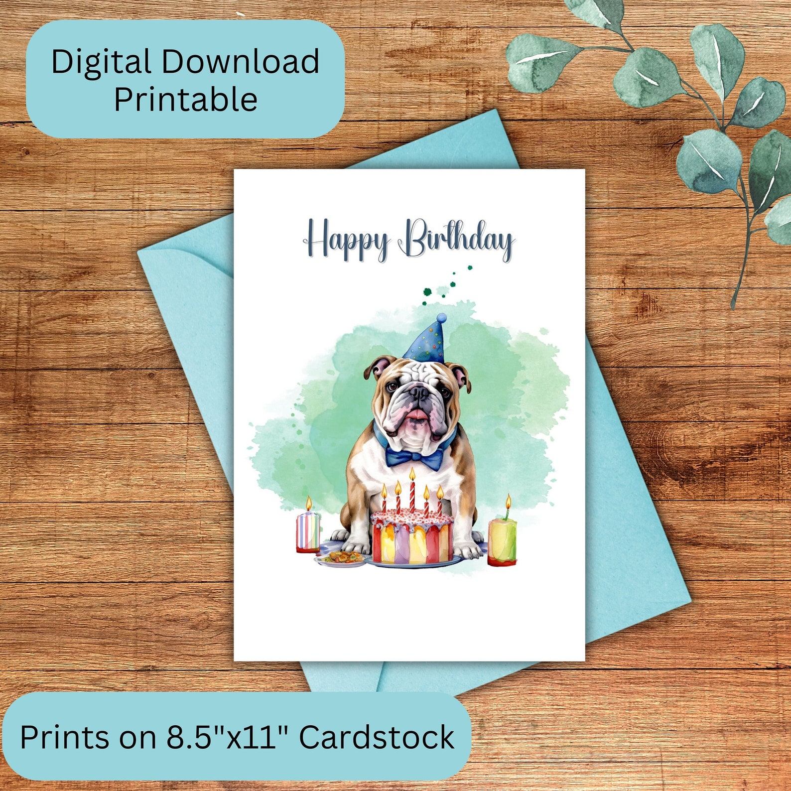 Dog Birthday Card Printable Bulldog Birthday Card Printable Instant ...