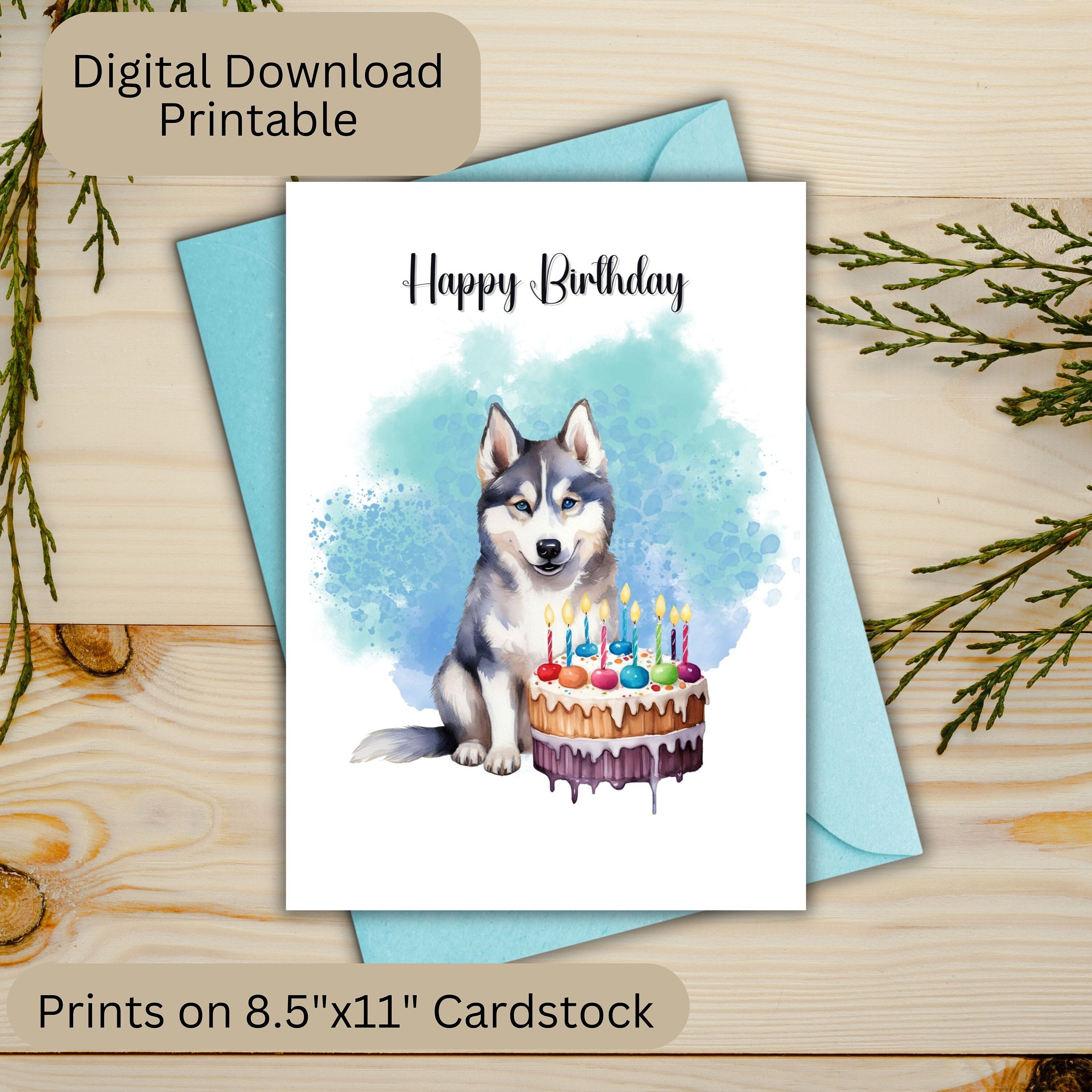 Dog Birthday Card Printable Husky Birthday Card Printable - Etsy