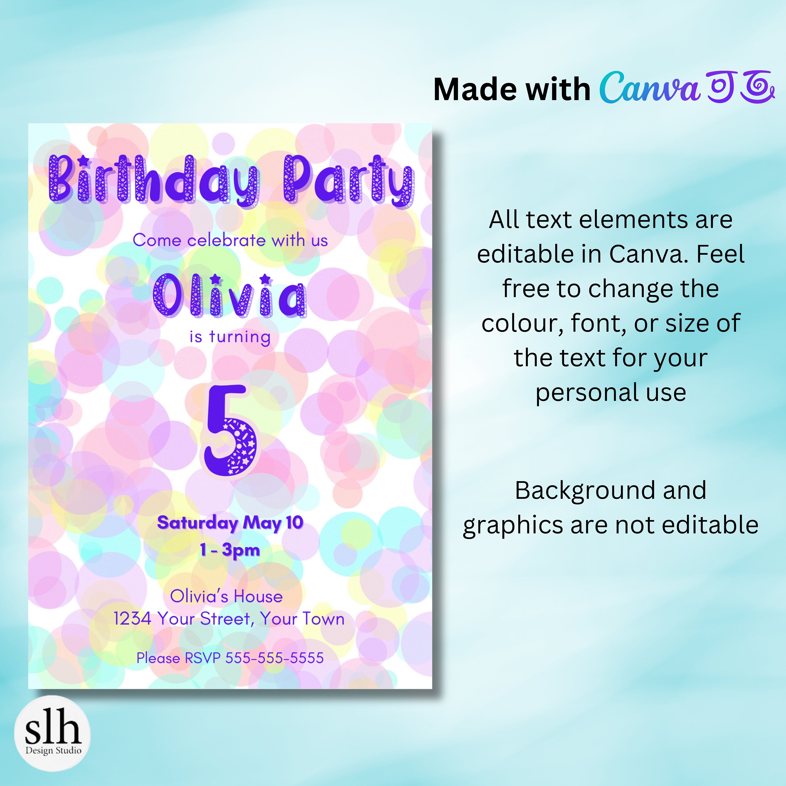 Birthday Dots Digital Invitation Template Editable Birthday Text ...
