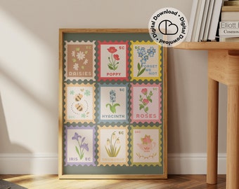 Vintage Postal Stamp Blue Art Print Spring Wall Art Retro Vintage ...