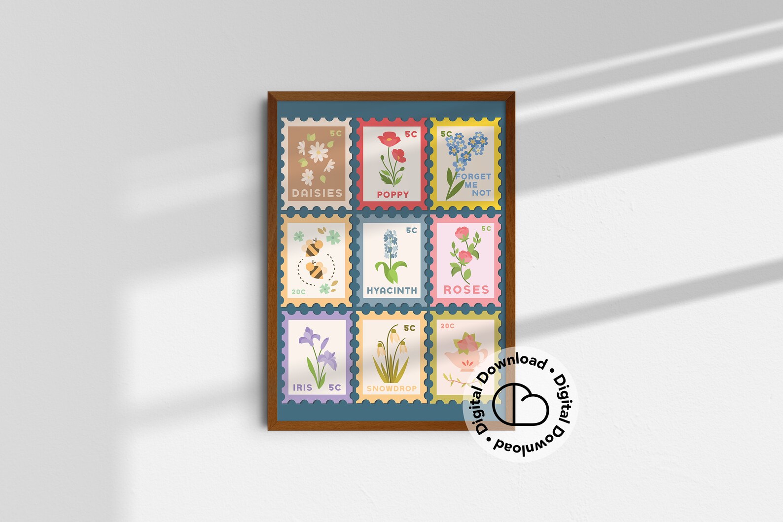 Vintage Postal Stamp Blue Art Print Spring Wall Art Retro Vintage ...