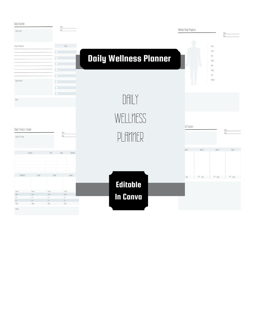 Editable Wellness Planner Self Care Planner, Workout Planner, Diet ...