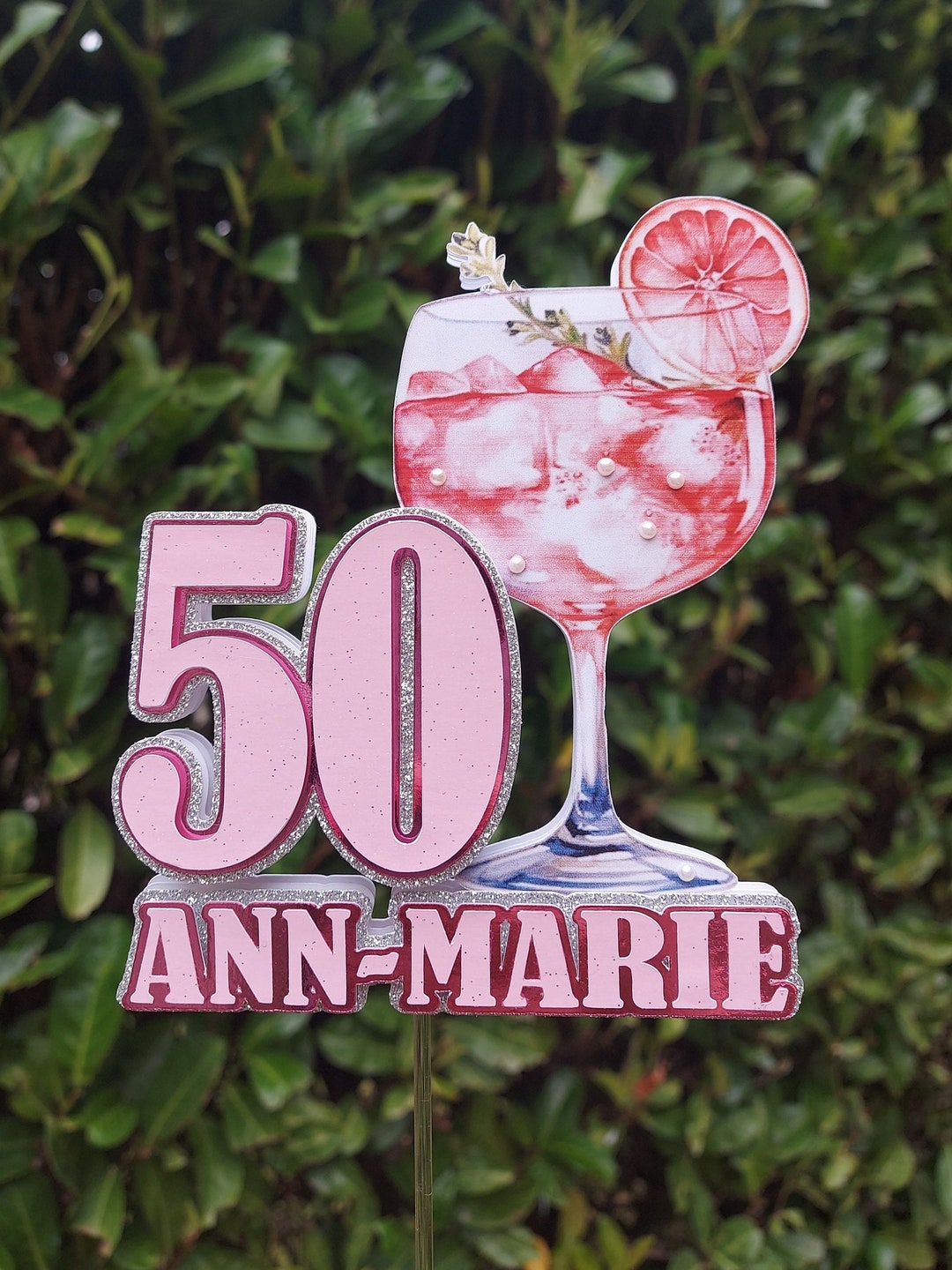 Pink Gin Style Cake Topper - Etsy