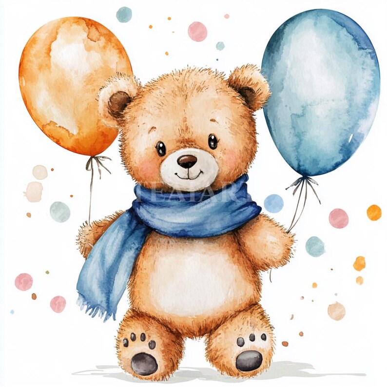 Teddy Bear Watercolor Clipart Pack - 8 PNG, Instant Digital Download ...