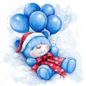 Adorable Teddy Bear Watercolor Clipart, Christmas Theme, 8 PNG, Instant ...