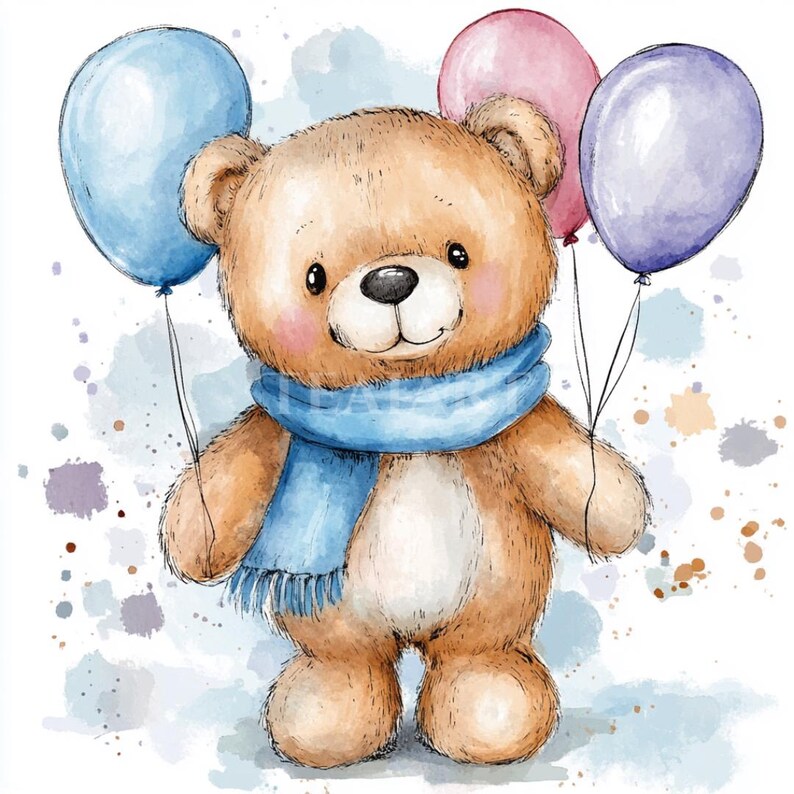 Teddy Bear Watercolor Clipart Pack - 8 PNG, Instant Digital Download ...