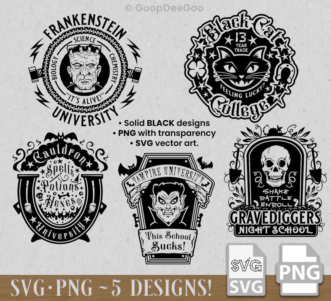 SVG & PNG Halloween University - School Logo - Set of 5 Designs - Etsy