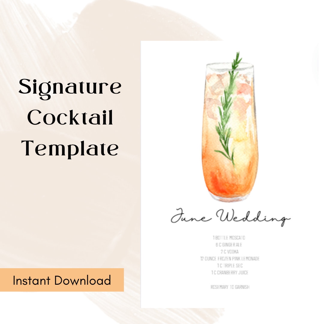 Signature Cocktail Recipe Card Instant Download - Etsy