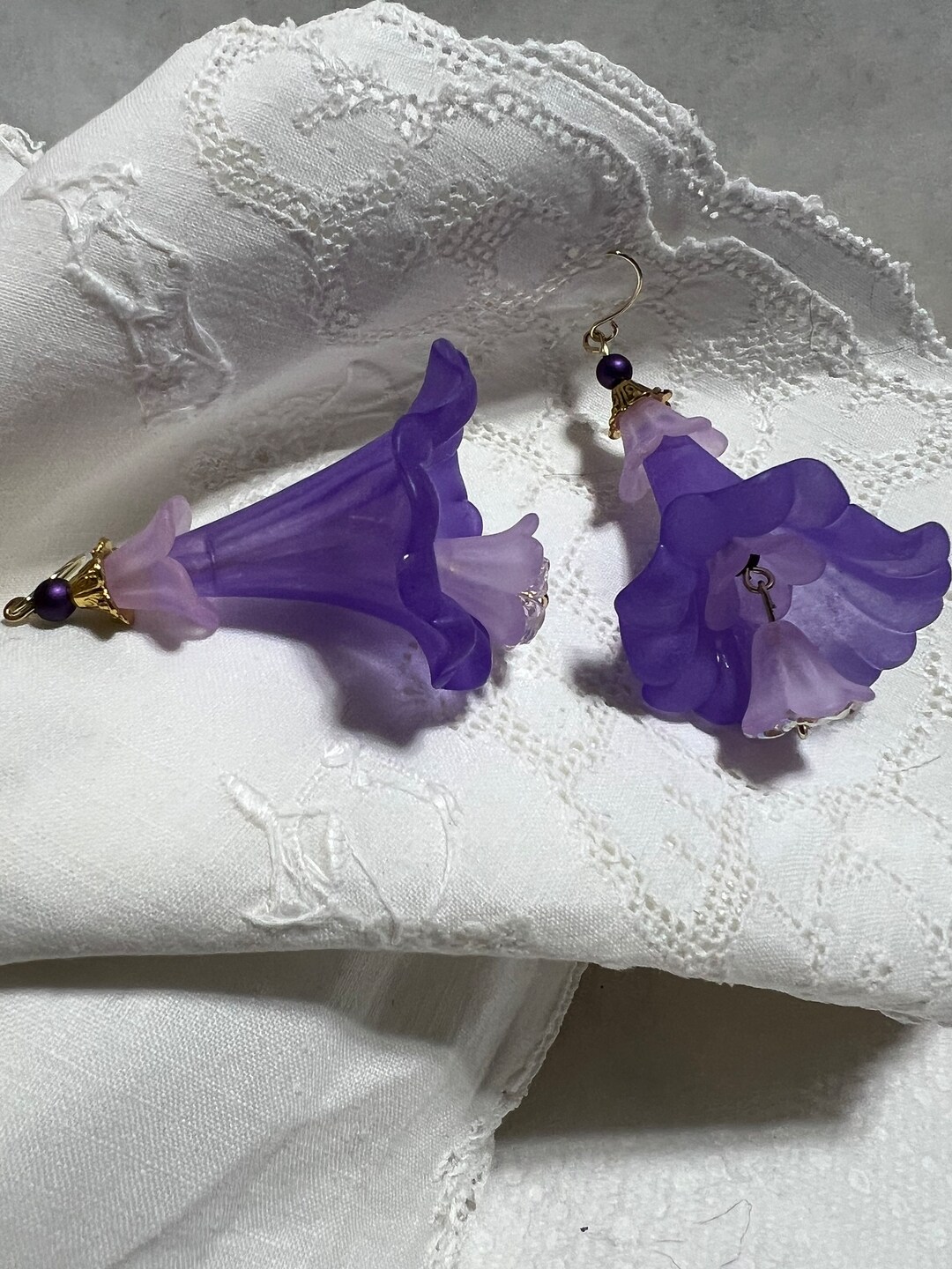 Purple and Light Violet Flower Bell Dangle Drop Earrings - Etsy