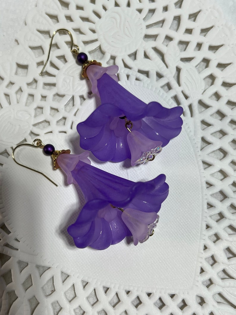 Purple and Light Violet Flower Bell Dangle Drop Earrings - Etsy