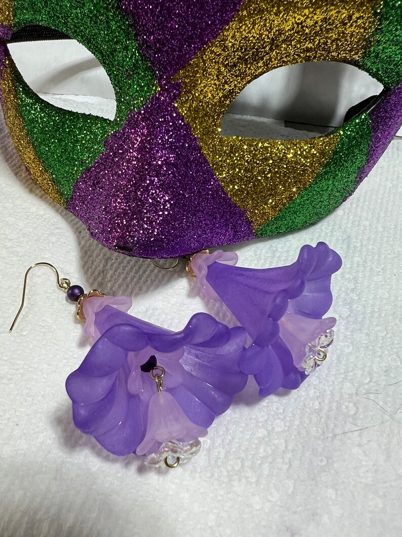 Purple and Light Violet Flower Bell Dangle Drop Earrings - Etsy