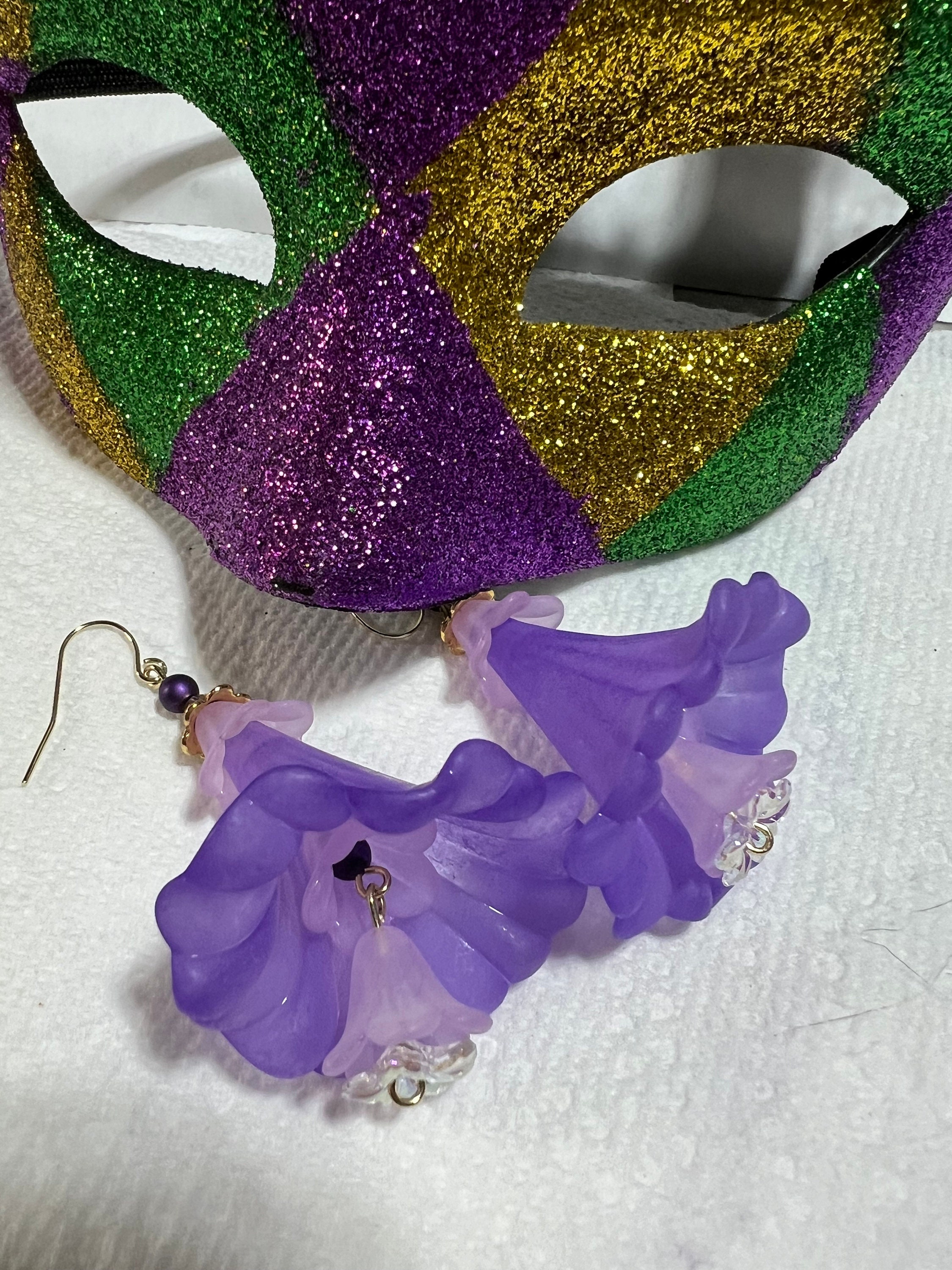 Purple and Light Violet Flower Bell Dangle Drop Earrings Gift Under 30 ...