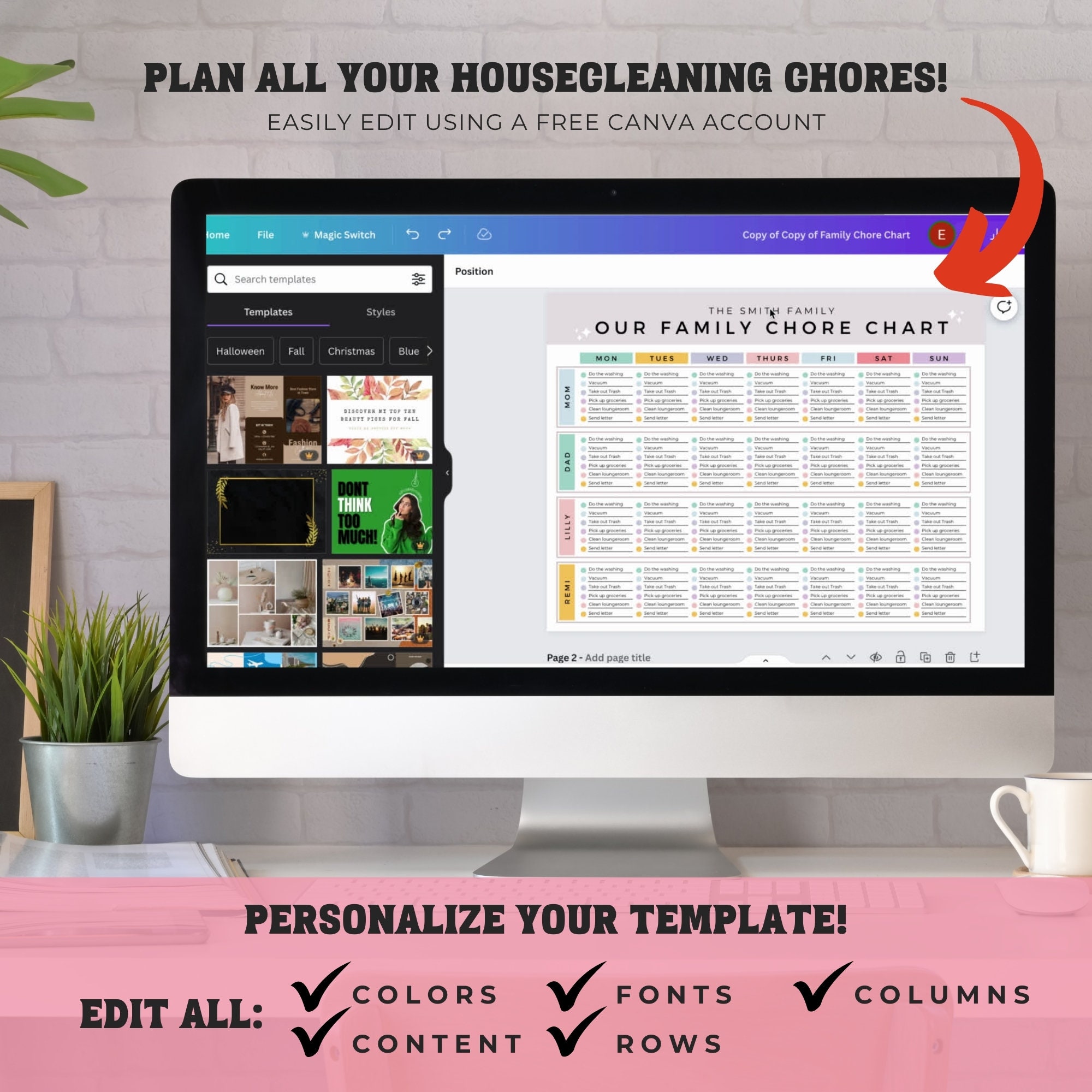 Editable Family Chore Chart, ADHD Cleaning Bundle, Master Cleaning List ...