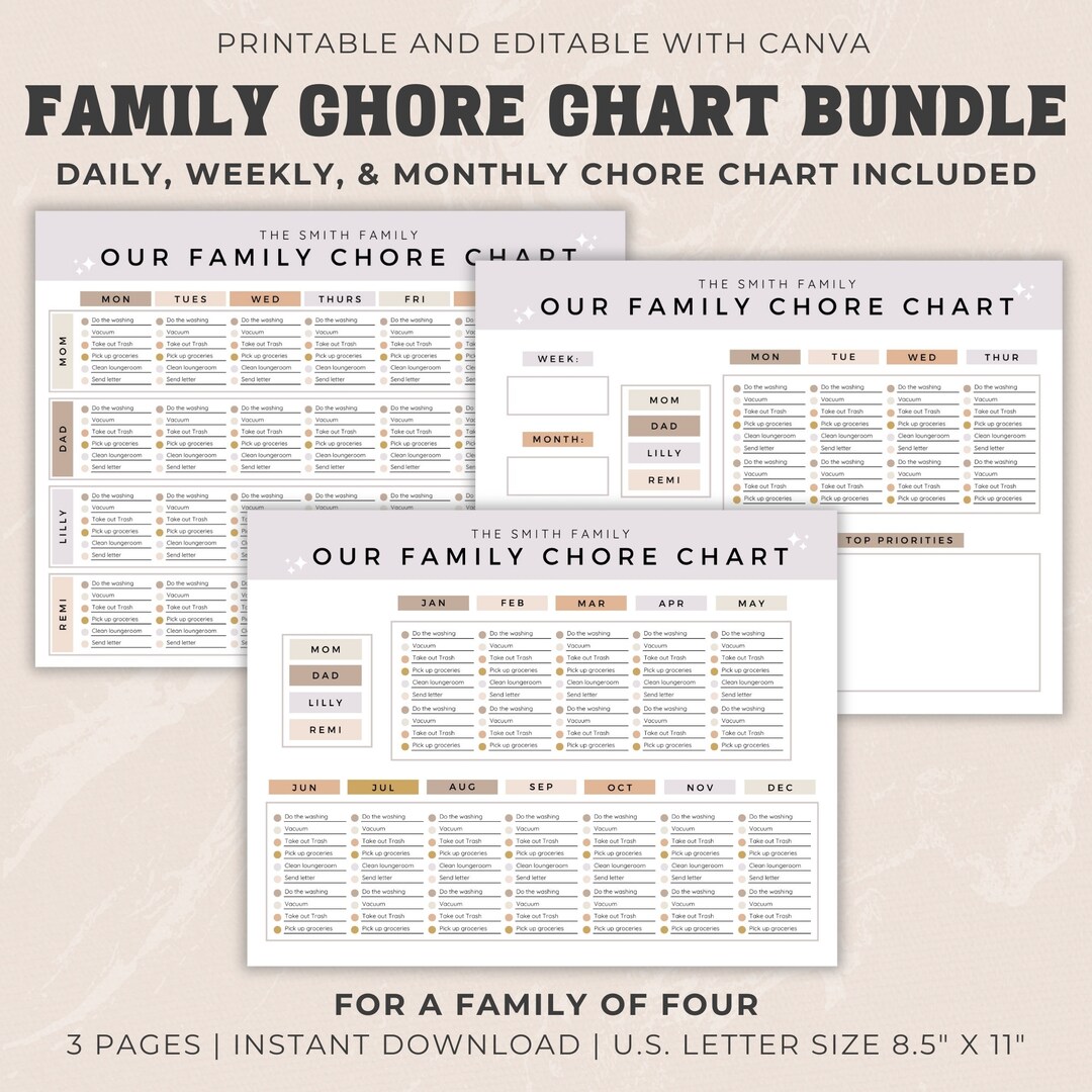 Editable Family Chore Chart, ADHD Cleaning Bundle, Master Cleaning List ...