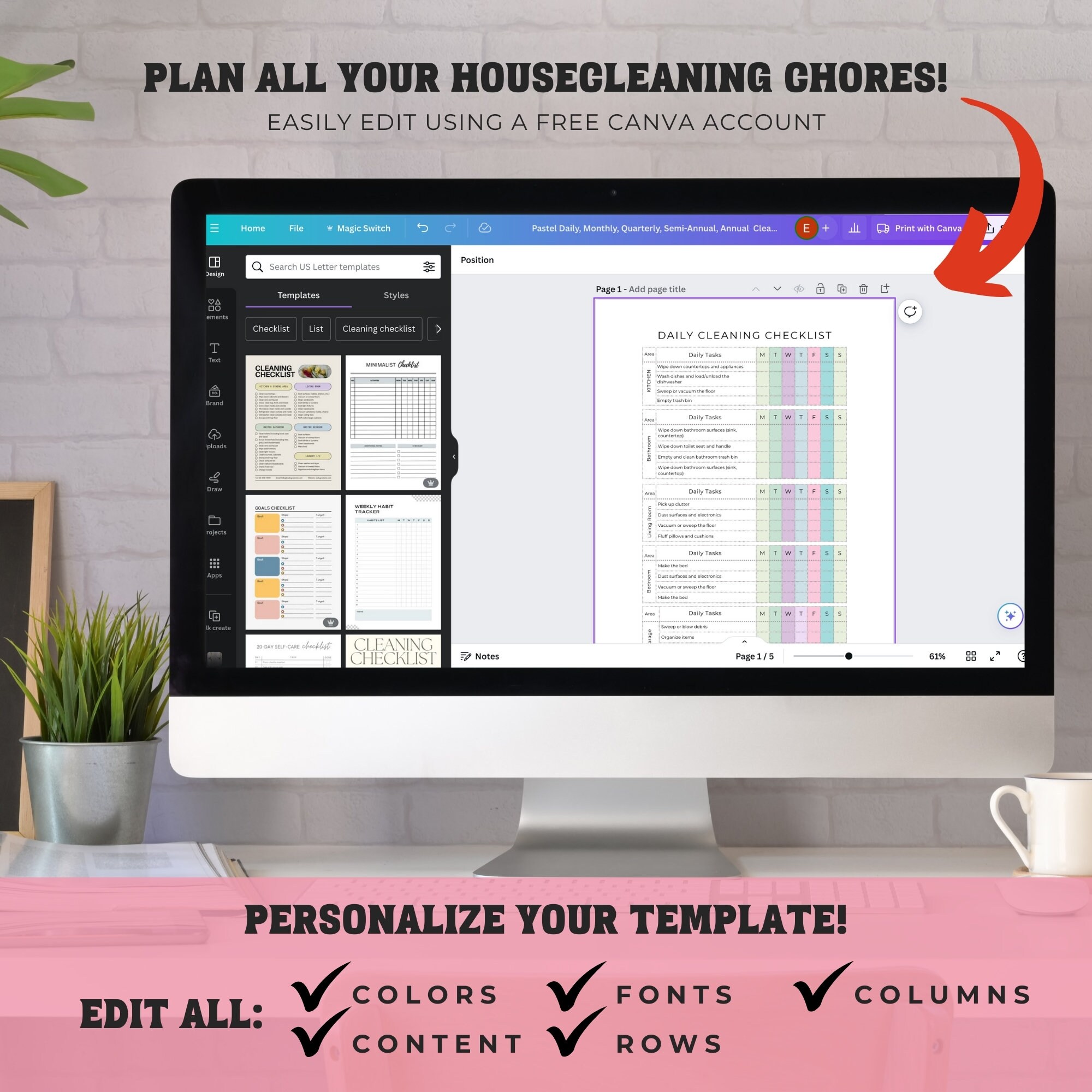 Editable Chore Chart Checklist, ADHD Deep Cleaning Planner, Printable ...