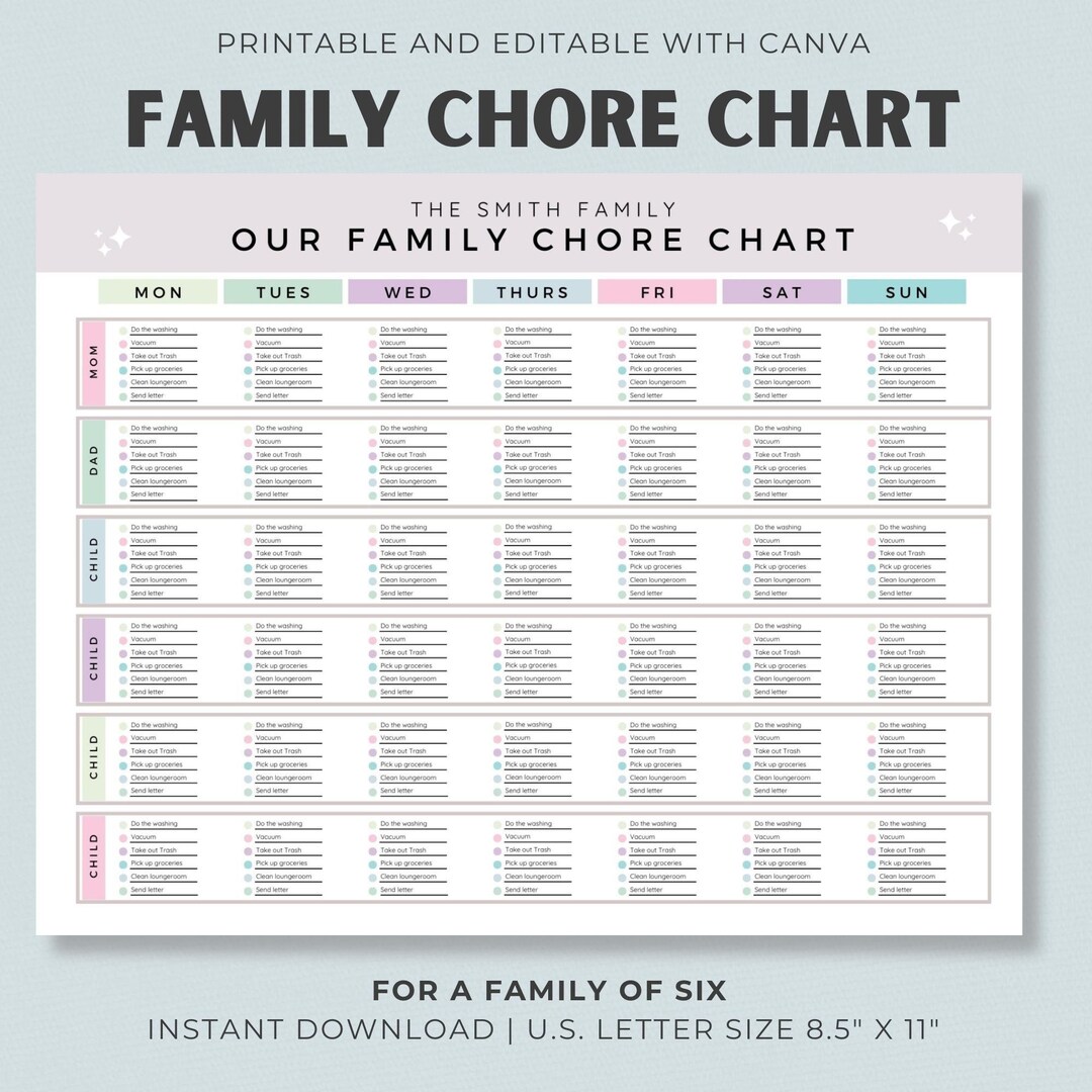 Family Chore Chart Checklist, Editable Cleaning Planner, Cleaning ...