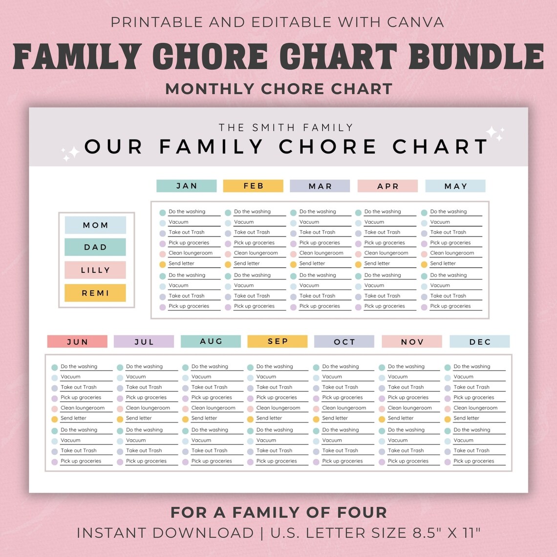 Family Chore Chart Checklist, Editable Cleaning Planner, Cleaning ...