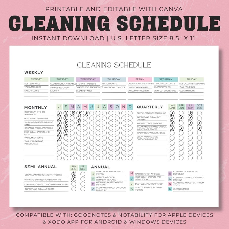 Editable Cleaning Planner Digital PDF, Printable Cleaning Schedule ...