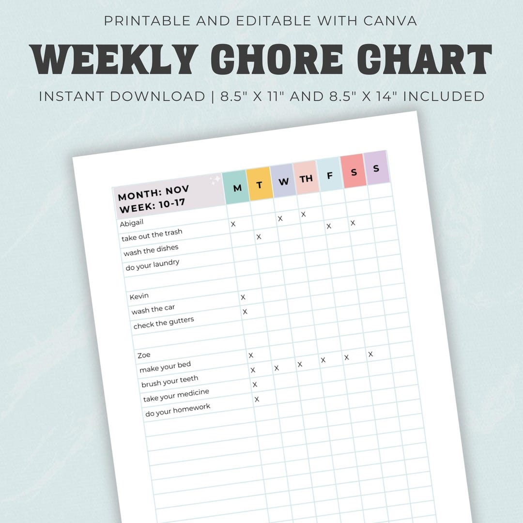 Family Chore Chart Checklist, Editable Cleaning Planner, Cleaning ...