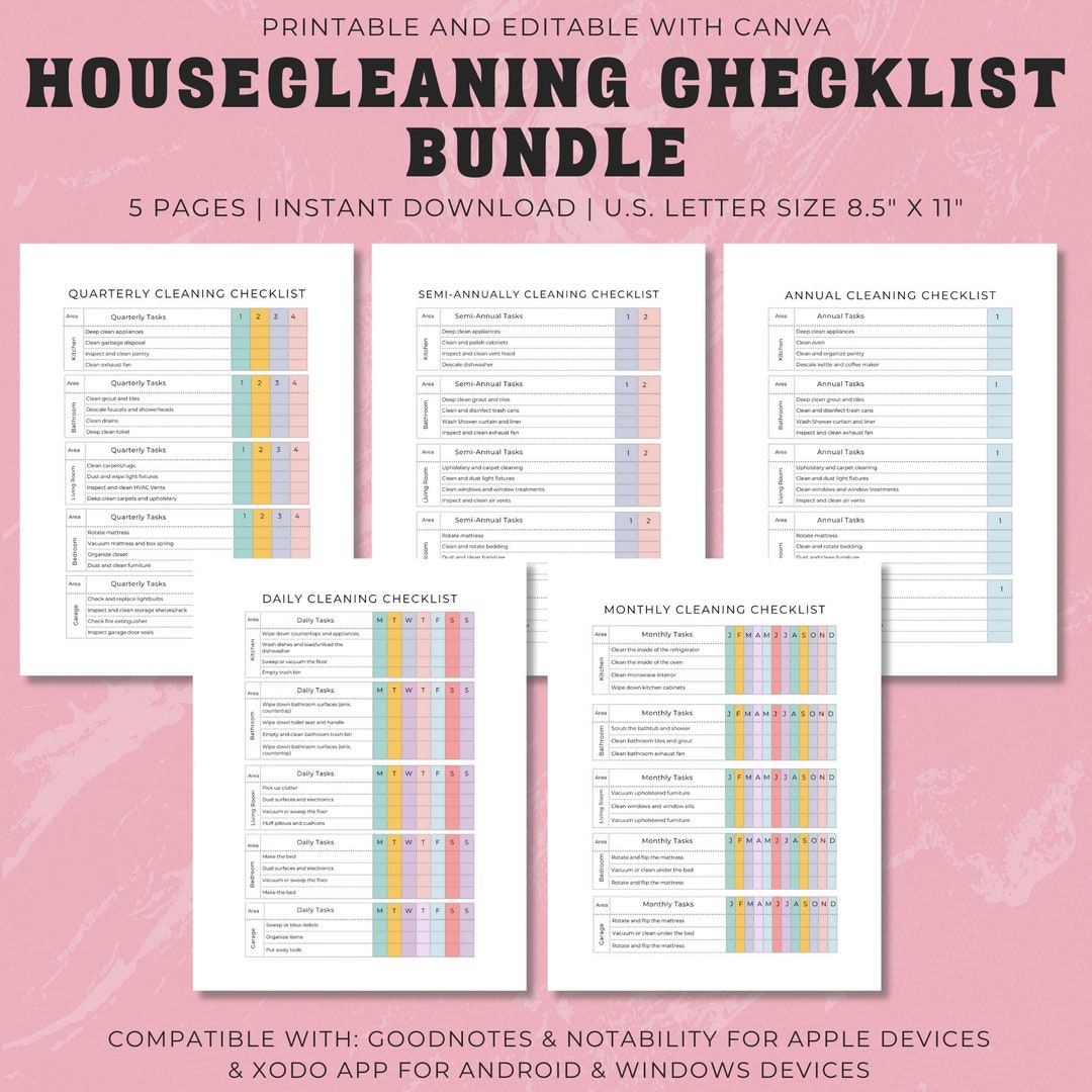Editable Chore Chart Checklist, ADHD Deep Cleaning Planner, Printable ...