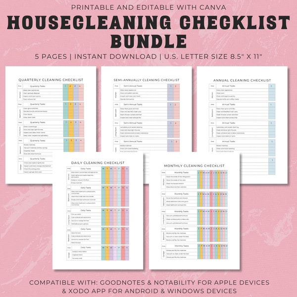 Family Chore Chart Checklist, Editable Cleaning Planner, Cleaning ...