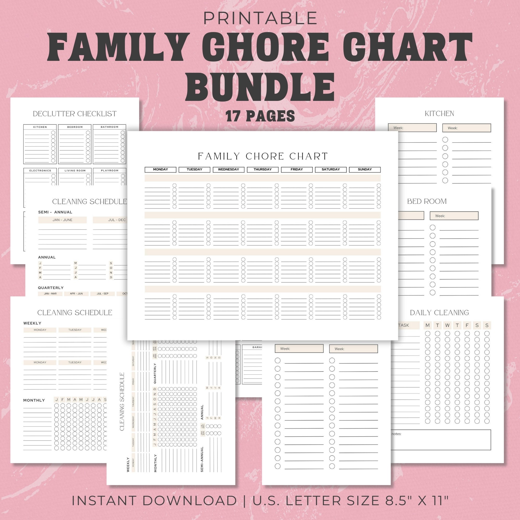 Printable Family Chore Chart Checklist Bundle, Cleaning Planner ...
