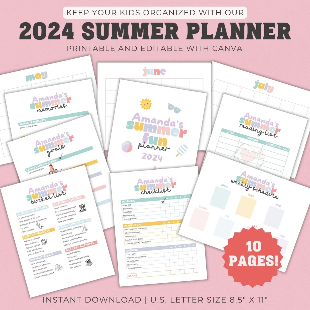 Kids Summer Organize Schedule, Editable Chore Chart, 2024 Summer ...
